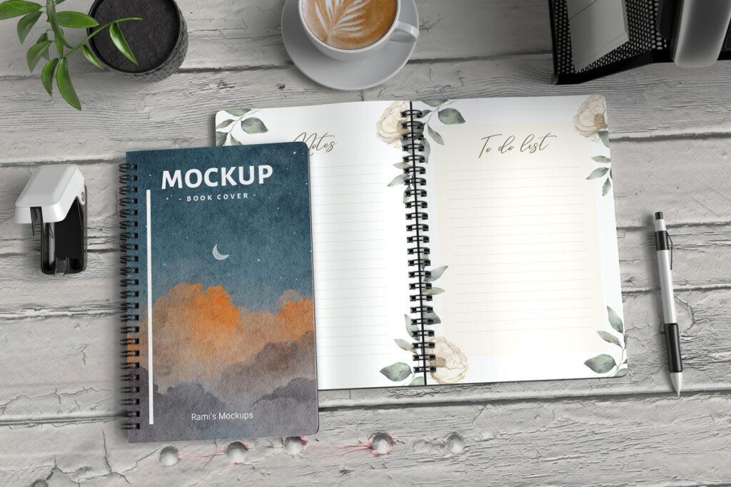 Open and Closed Spiral Notebook Mockup - Rami's Design