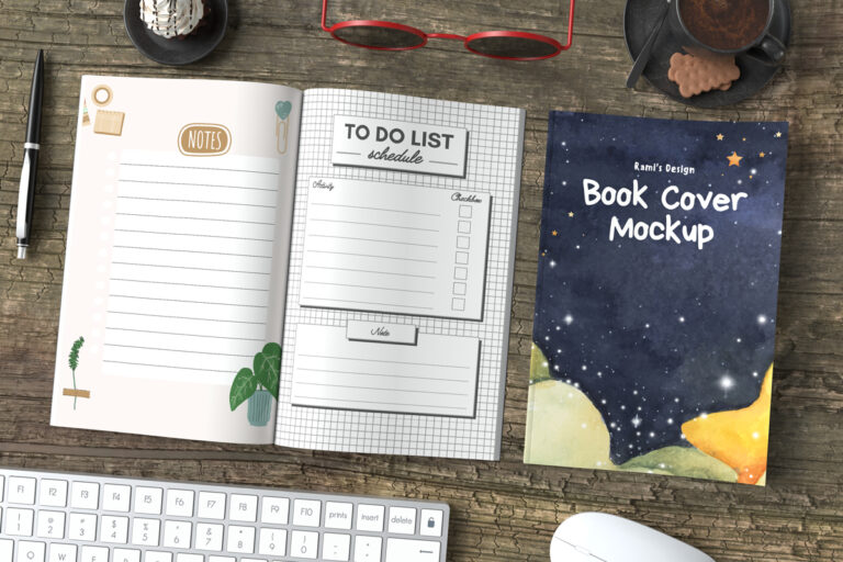 Open and closed kdp notebook mockup PSD and JPG - Rami's Design