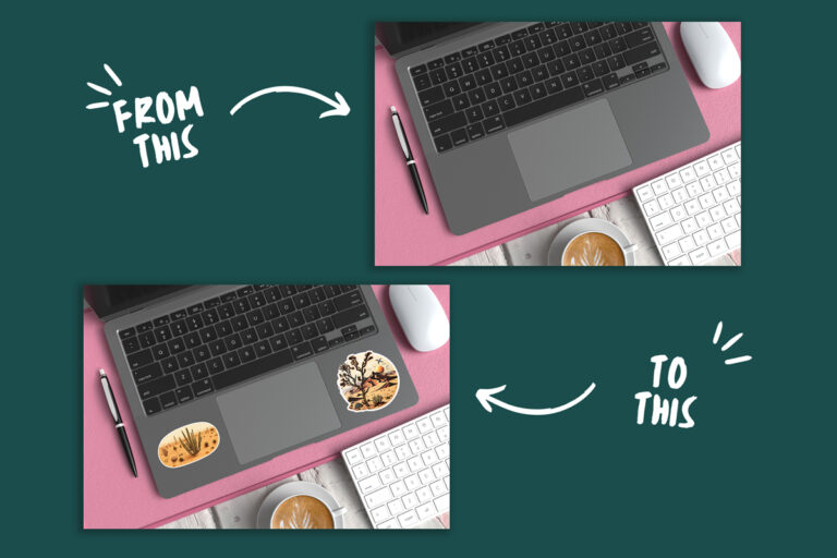 Open Laptop Stickers Psd Mockup - Rami's Design