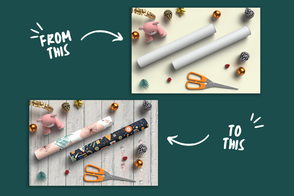 Paper roll mockup with decorative elements - Rami's Design