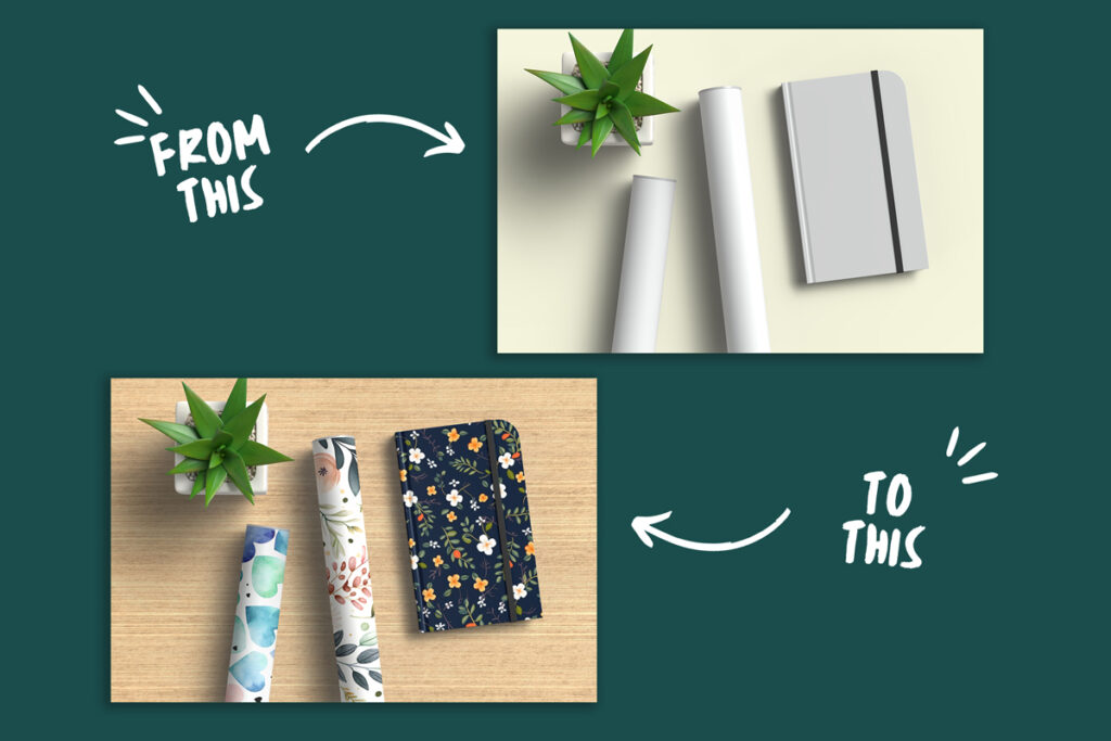 Notebook and Paper Roll Pattern Mockup - Rami's Design