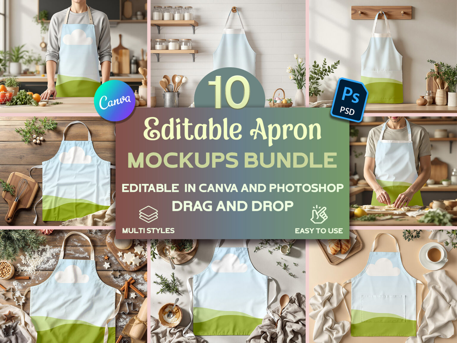 Editable Apron Mockup Bundle - Textile pattern mockup - Rami's Design